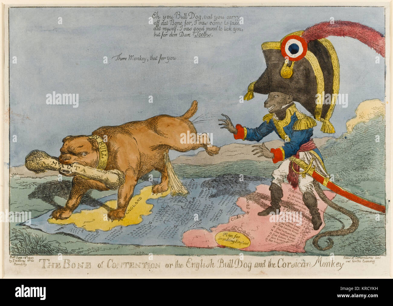 Satirical cartoon, The Bone of Contention or the English Bull Dog and ...
