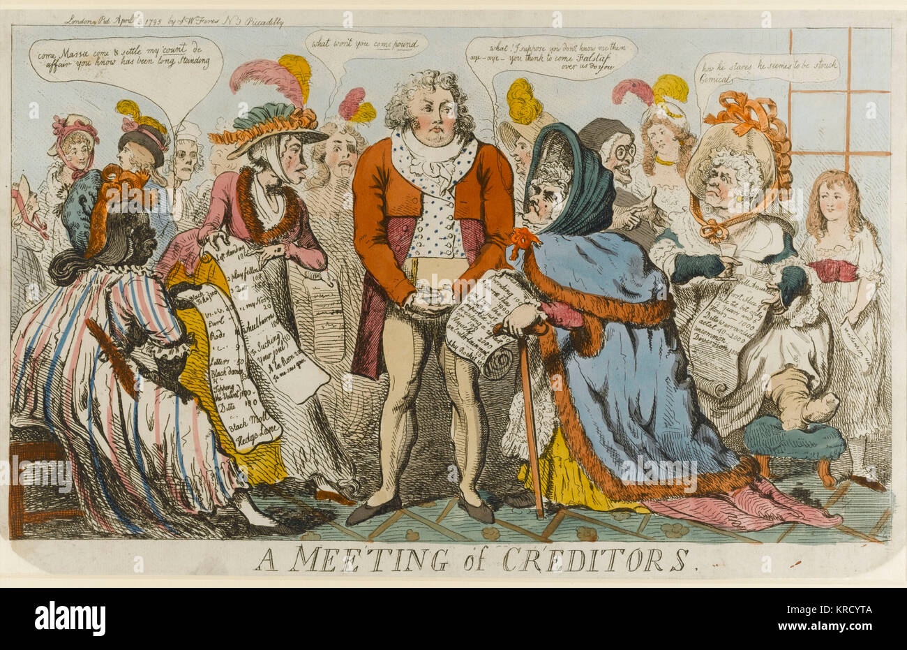 Satirical cartoon, A Meeting of Creditors Stock Photo - Alamy