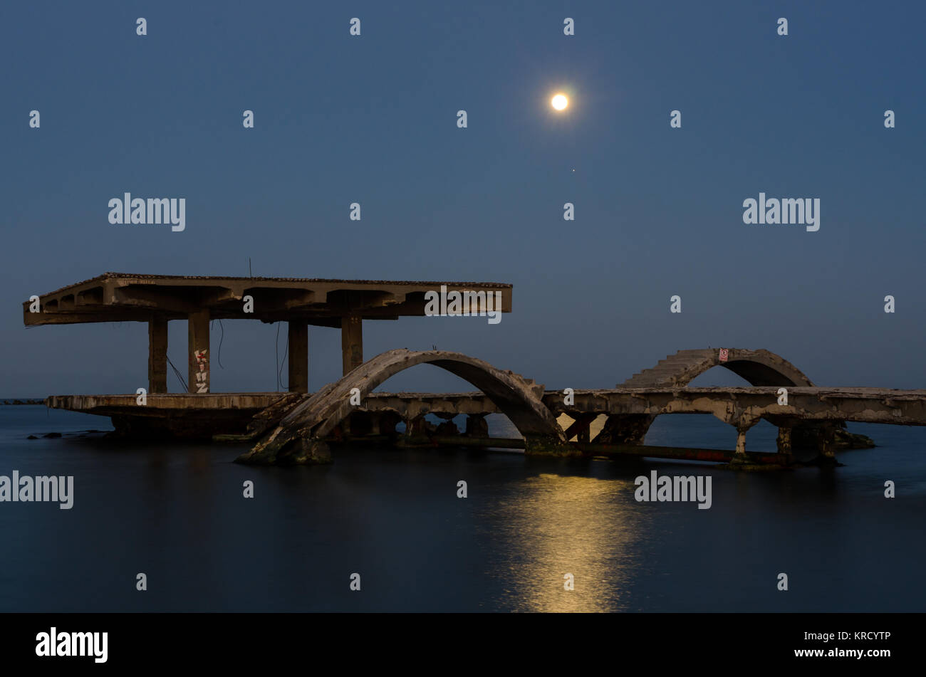 The bridge abandoned at the seaside in Black Sea at Mamaia resort ...