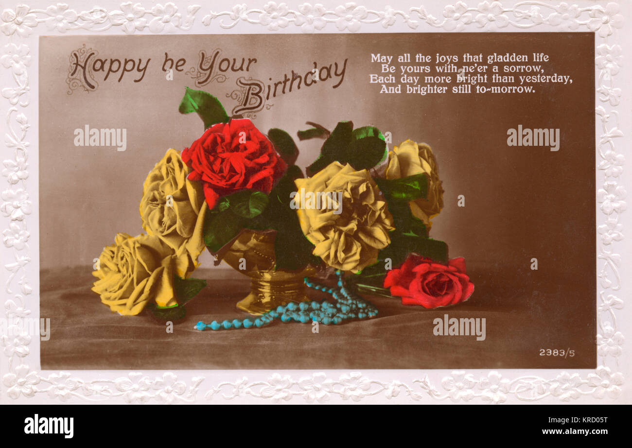 Birthday card with red and yellow roses Stock Photo - Alamy