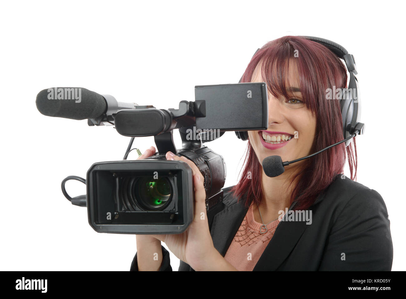 young woman with a professional video camera Stock Photo - Alamy