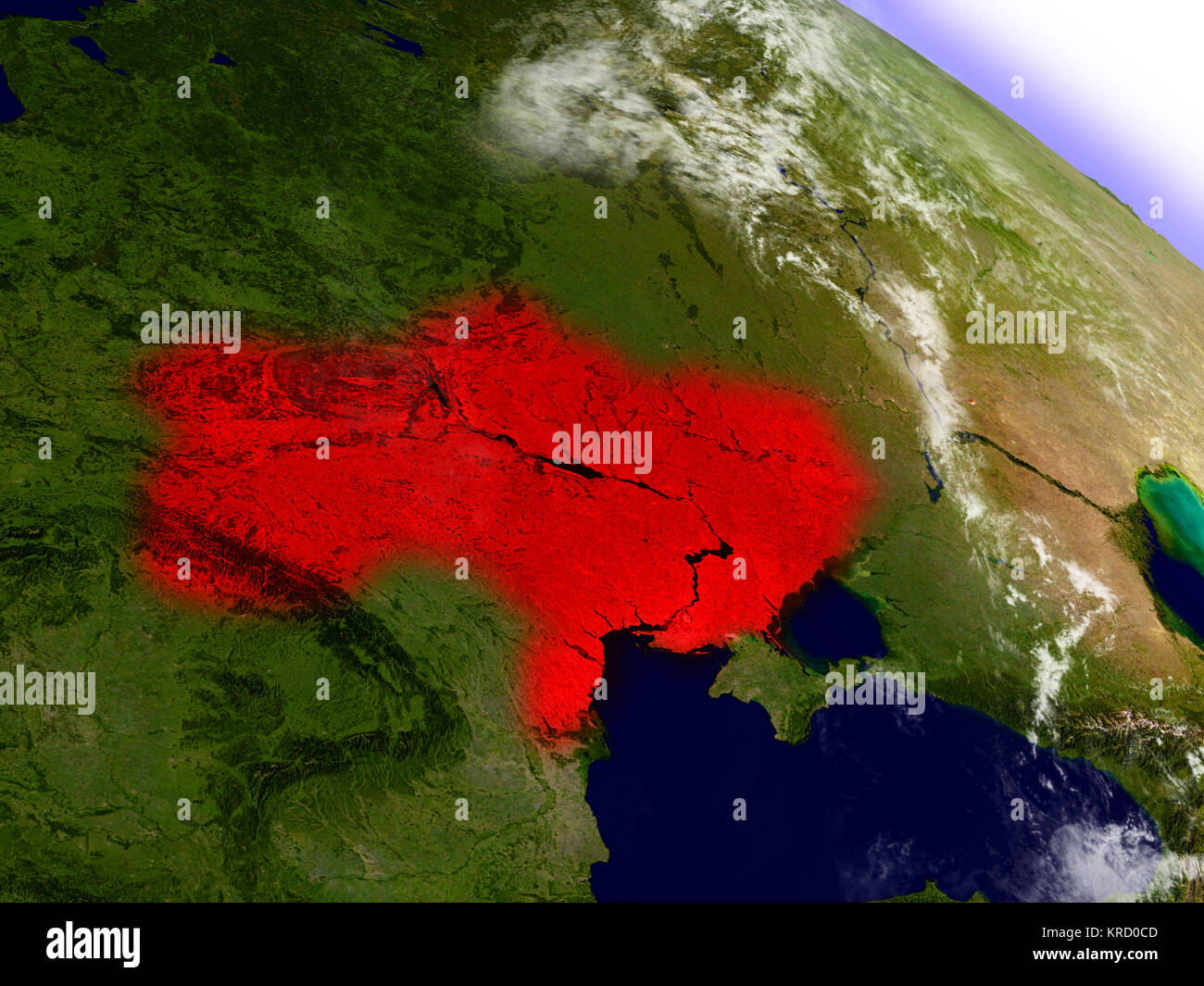 Ukraine from space highlighted in red Stock Photo - Alamy