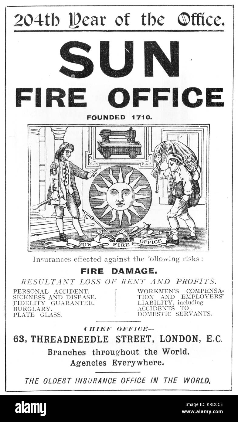 Advertisement for Sun Fire Insurance Stock Photo - Alamy