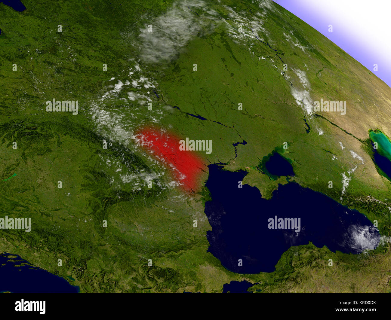 Moldova from space highlighted in red Stock Photo - Alamy