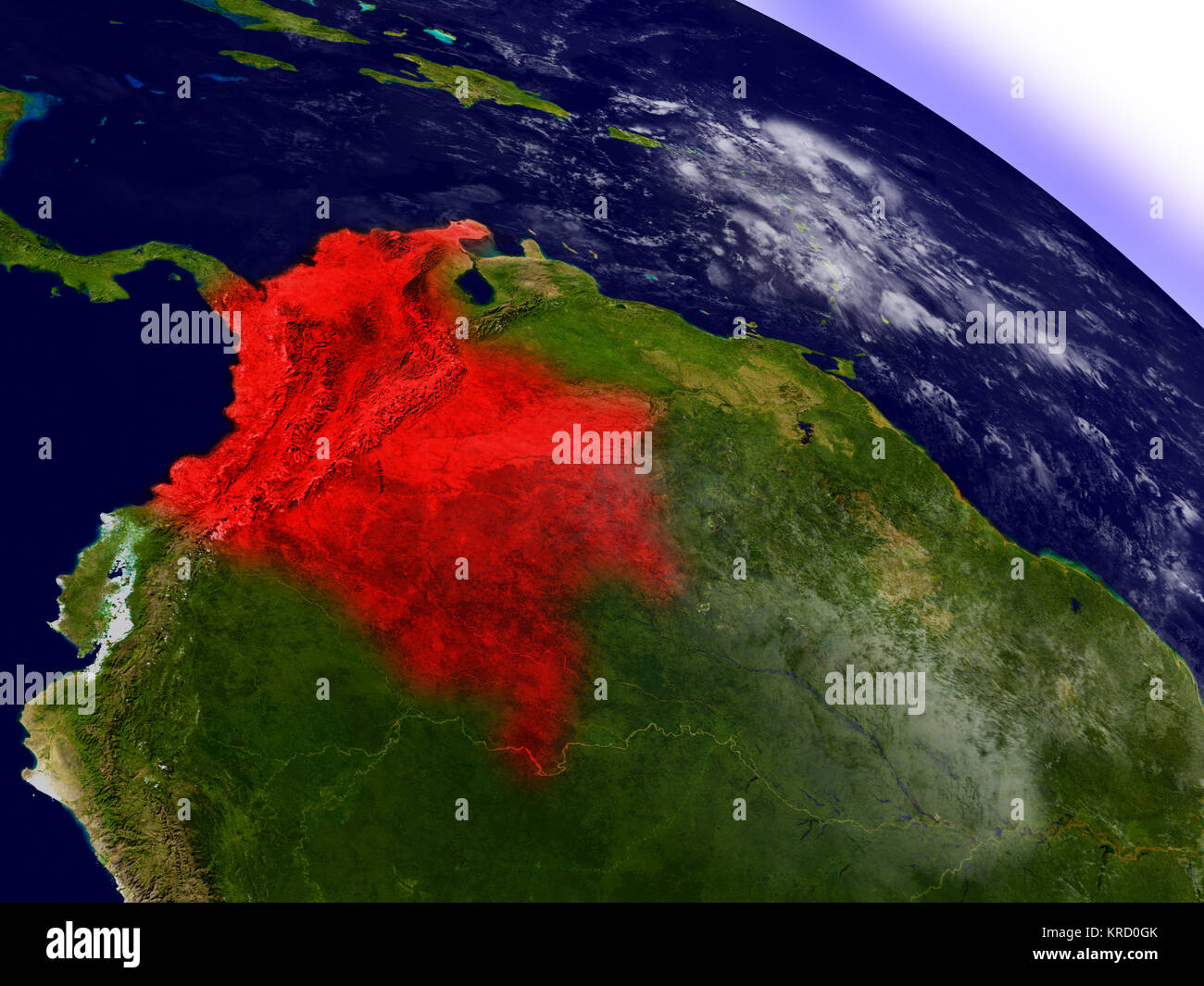 Colombia from space highlighted in red Stock Photo - Alamy