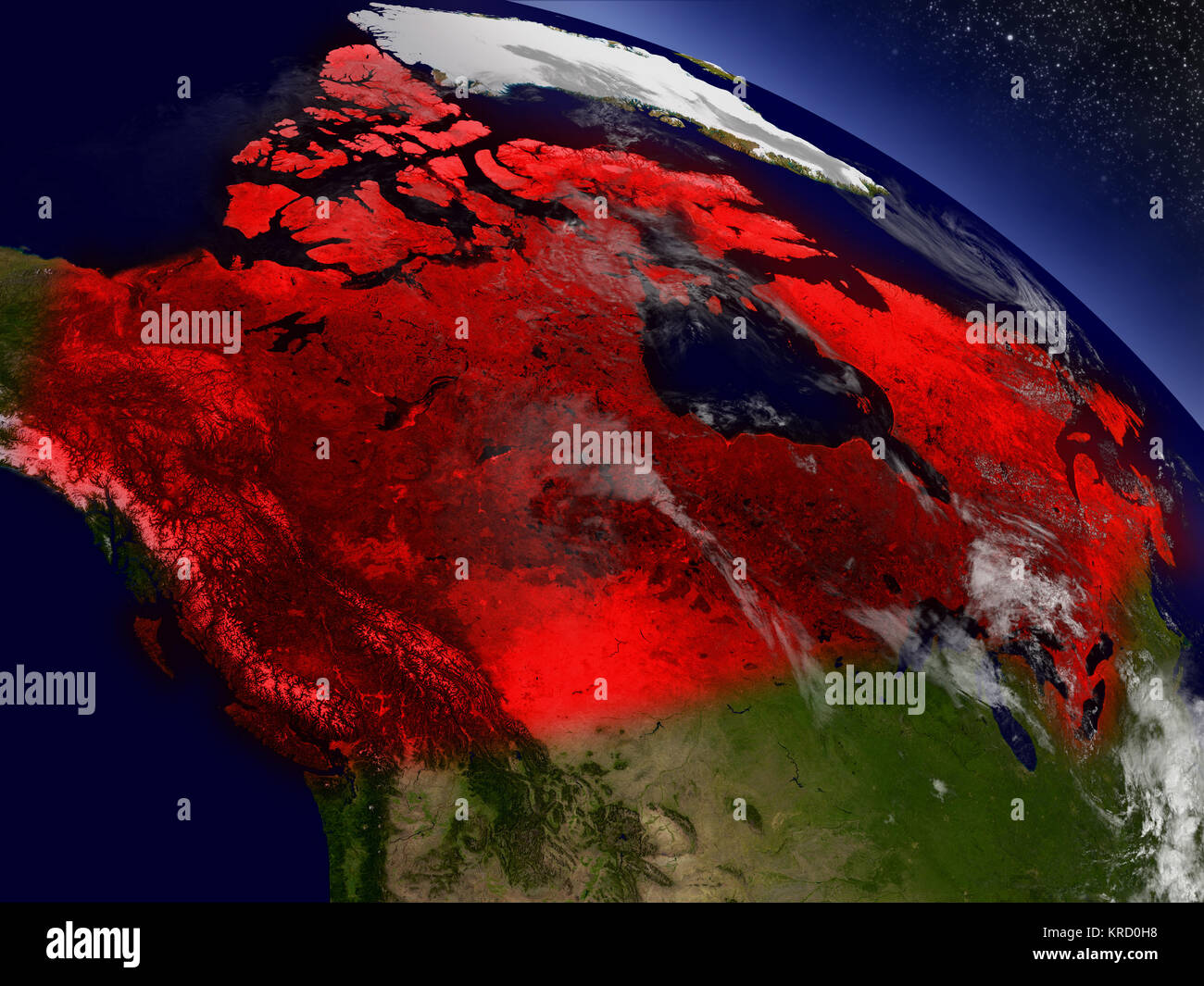 Canada from space highlighted in red Stock Photo - Alamy