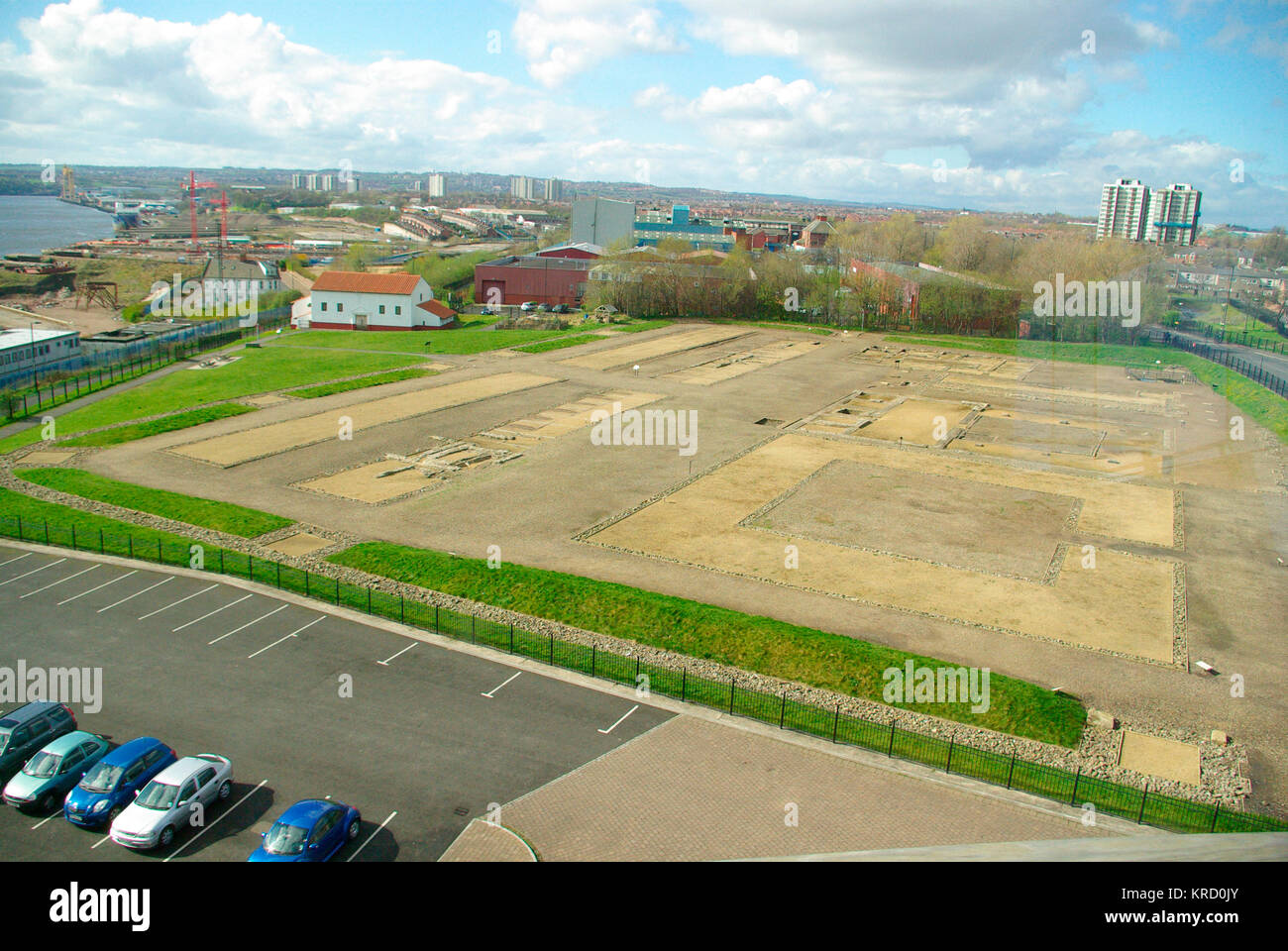 Wallsend Roman Fort (Segedunum) looking toward the curve of the River ...