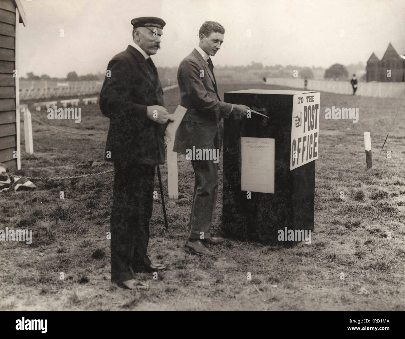 The aviator Gustav Hamel posting an airmail letter which he himself ...
