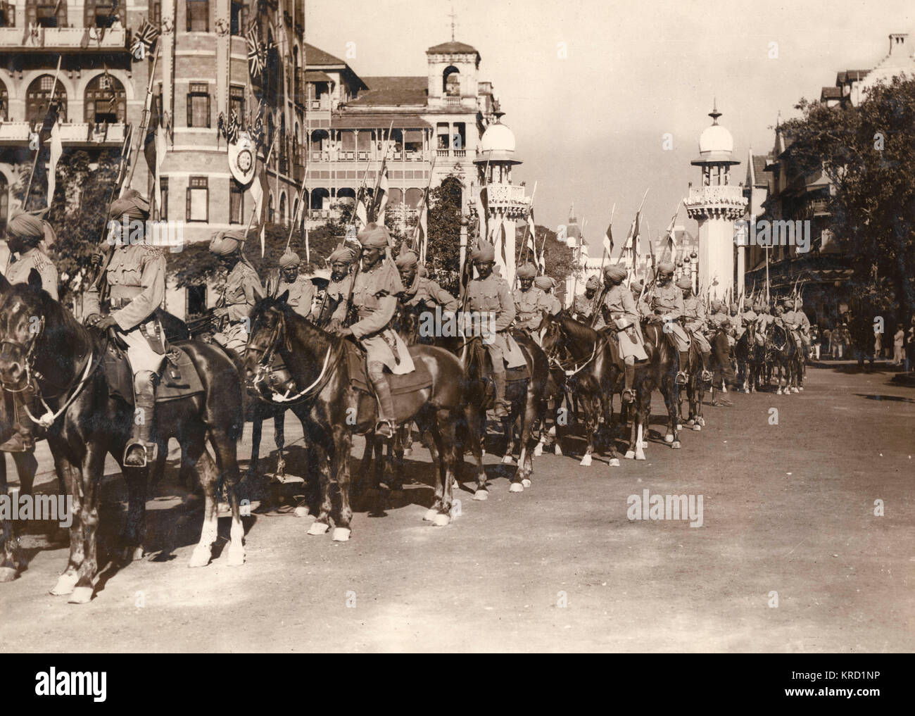 Indian cavalry rehearsing for royal visit, Bombay Stock Photo - Alamy