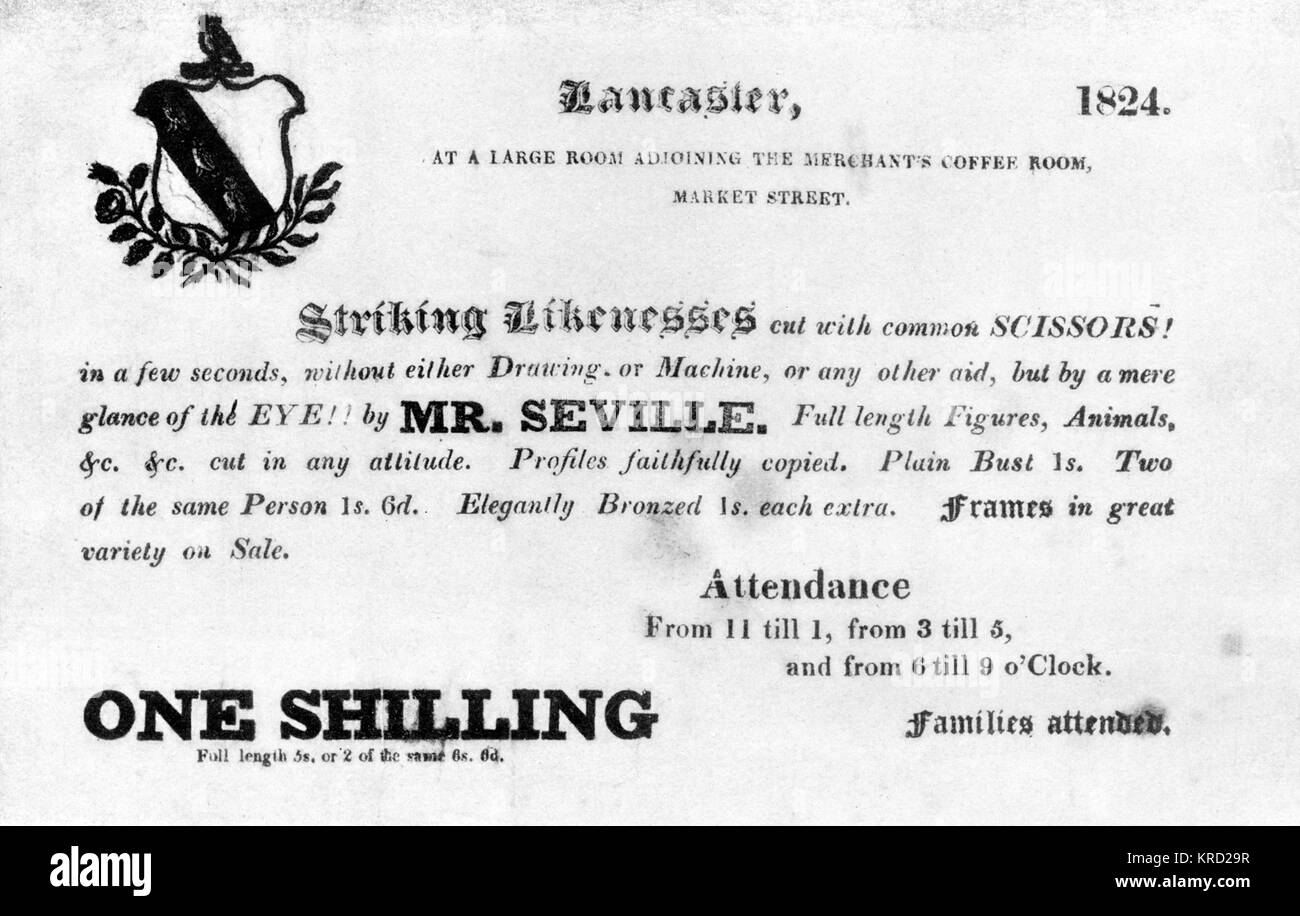 Handbill advertising a silhouette artist Stock Photo - Alamy