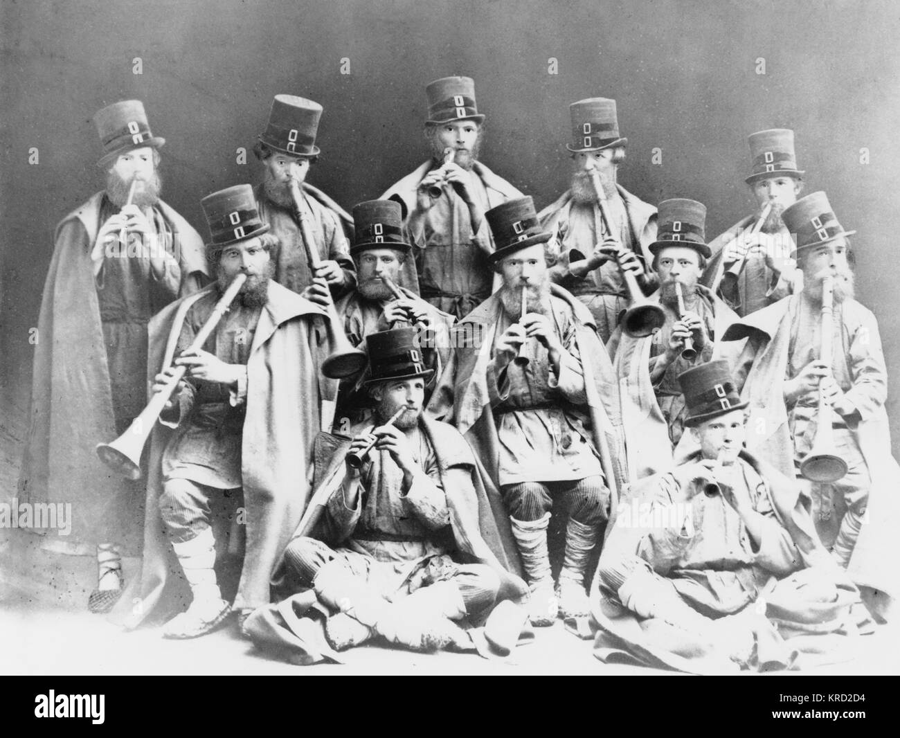The first horn orchestra of Russian peasants. Date: 1883 Stock Photo ...