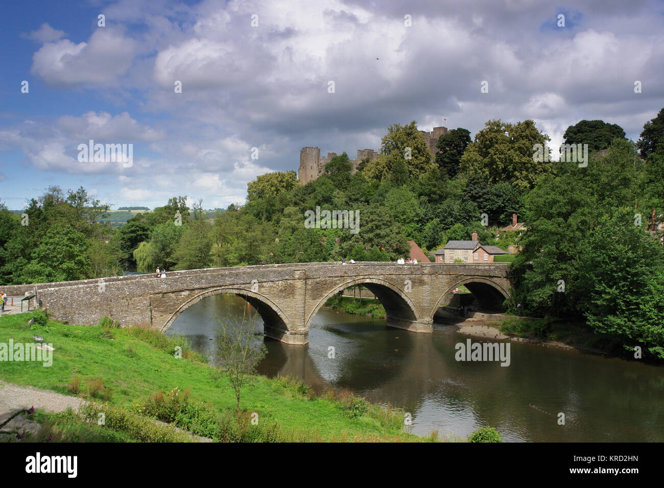 View of Dinham Bridge over the River Teme in Shropshire, with Ludlow ...