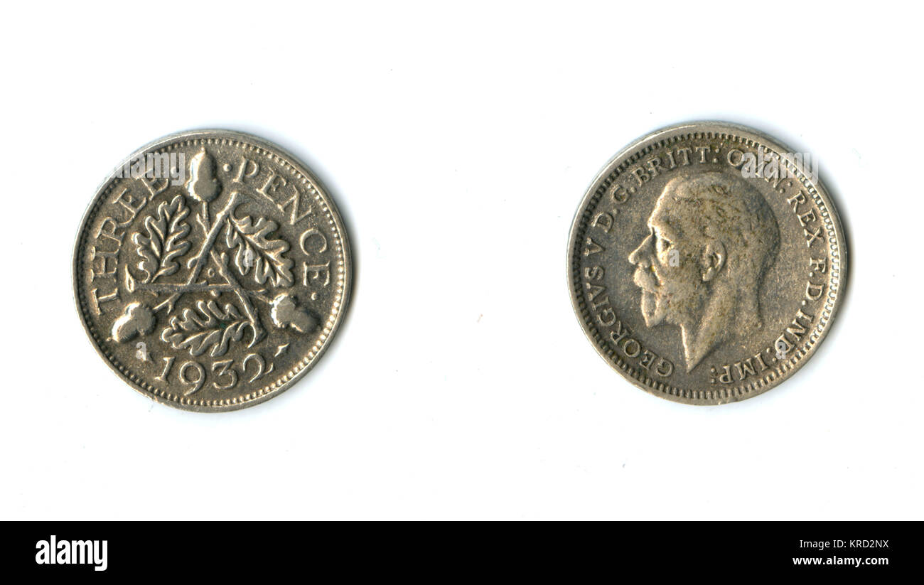 British coin, George V silver threepenny bit Stock Photo - Alamy