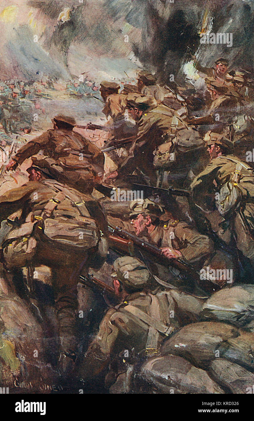 Repulsing a frontal attack, WWI by Cyrus Cuneo Stock Photo - Alamy
