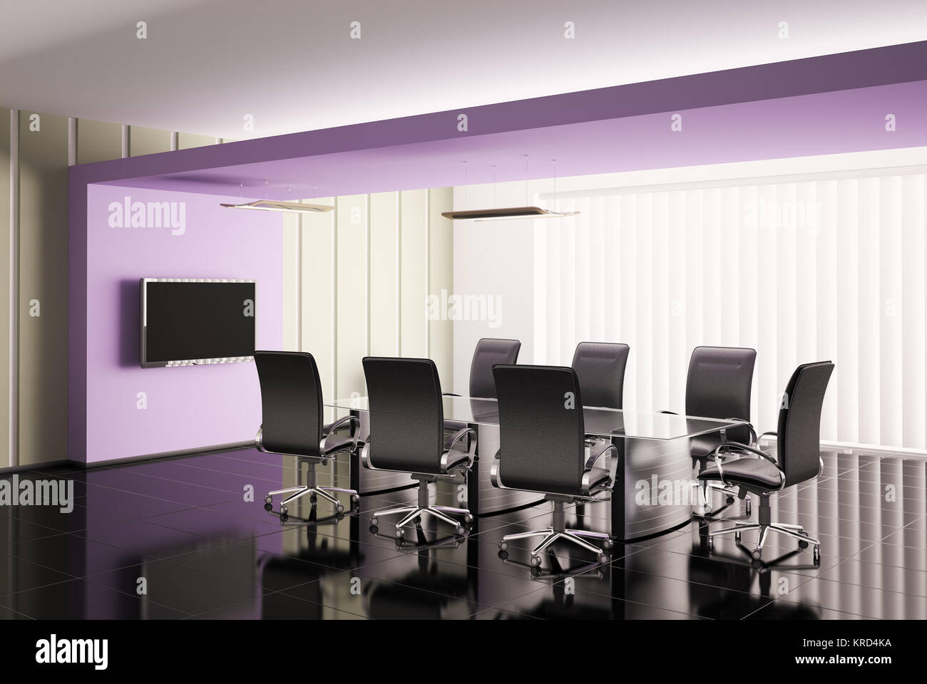 conference room with lcd tv interior 3d render Stock Photo - Alamy