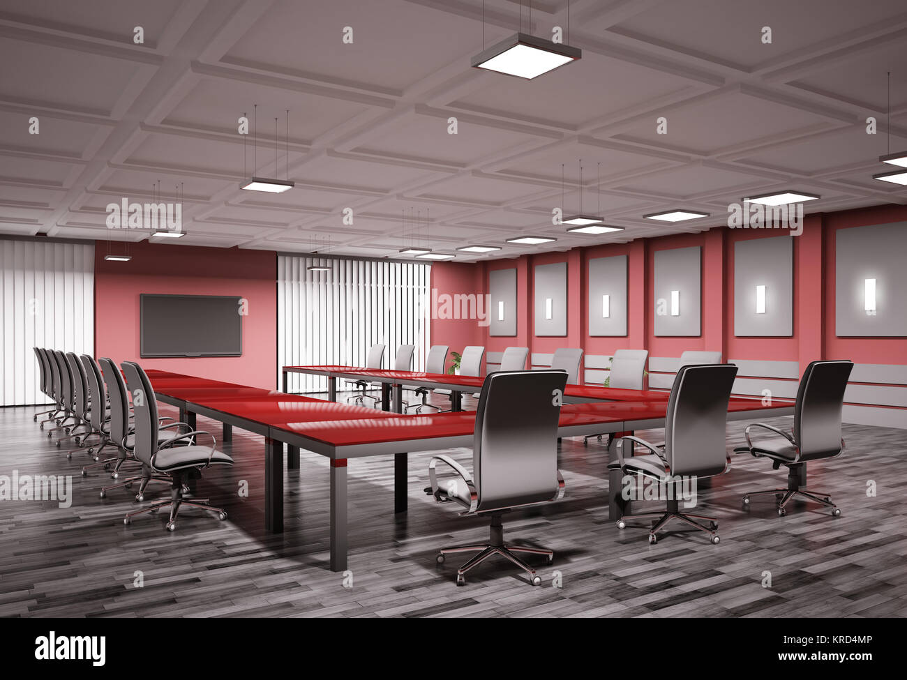 conference room with lcd tv interior 3d render Stock Photo - Alamy