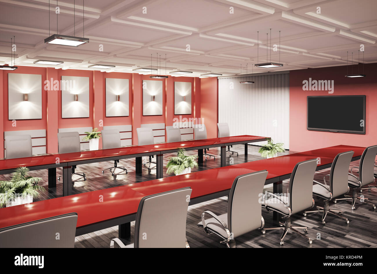 conference room with lcd tv interior 3d render Stock Photo - Alamy