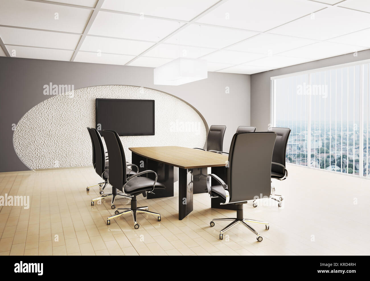 conference room with lcd tv interior 3d render Stock Photo - Alamy
