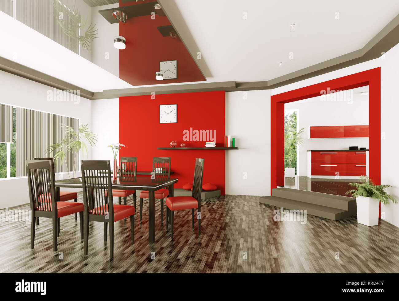 Interior of modern dining room 3d render Stock Photo - Alamy