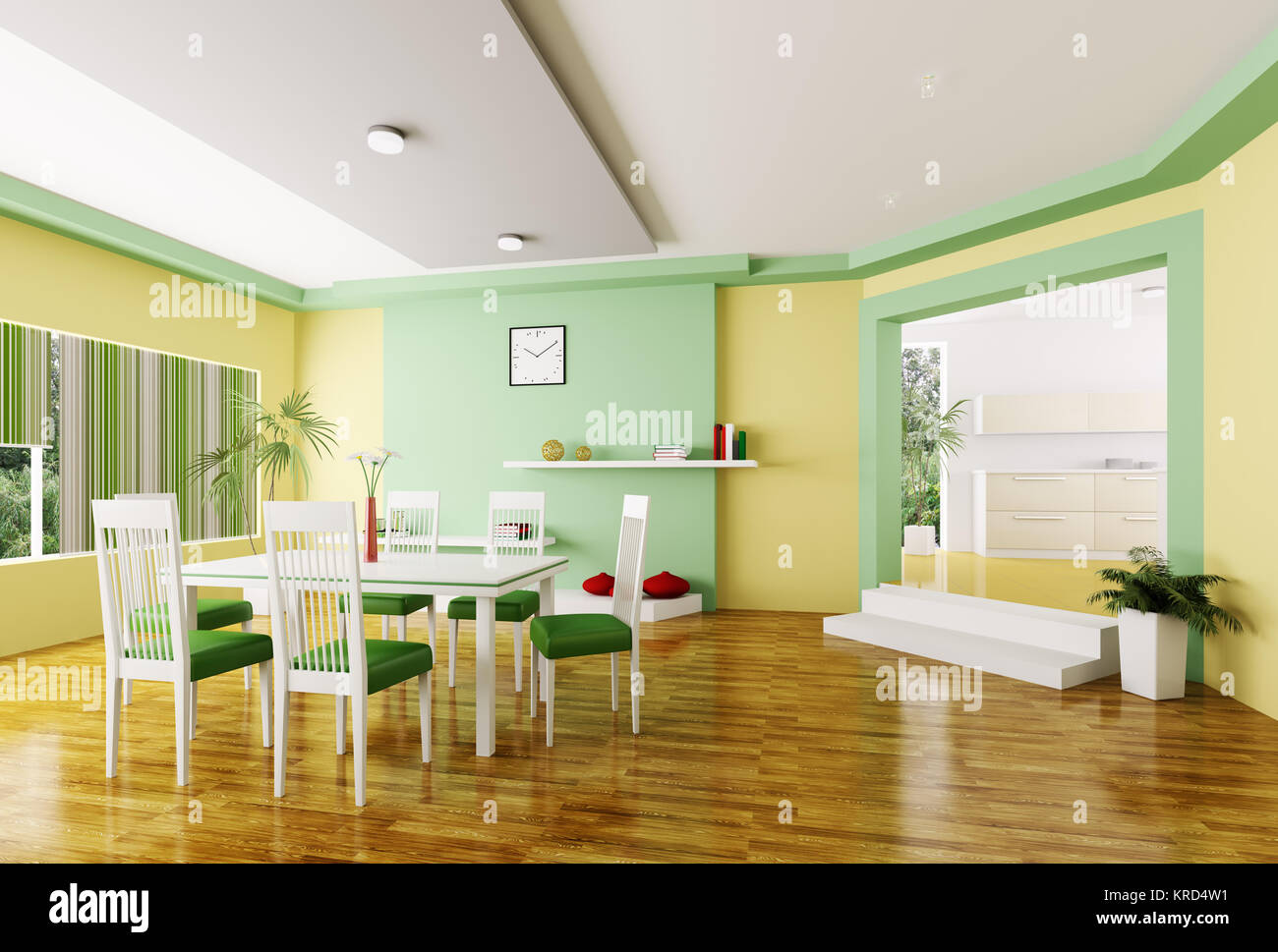 Interior of modern dining room 3d render Stock Photo - Alamy