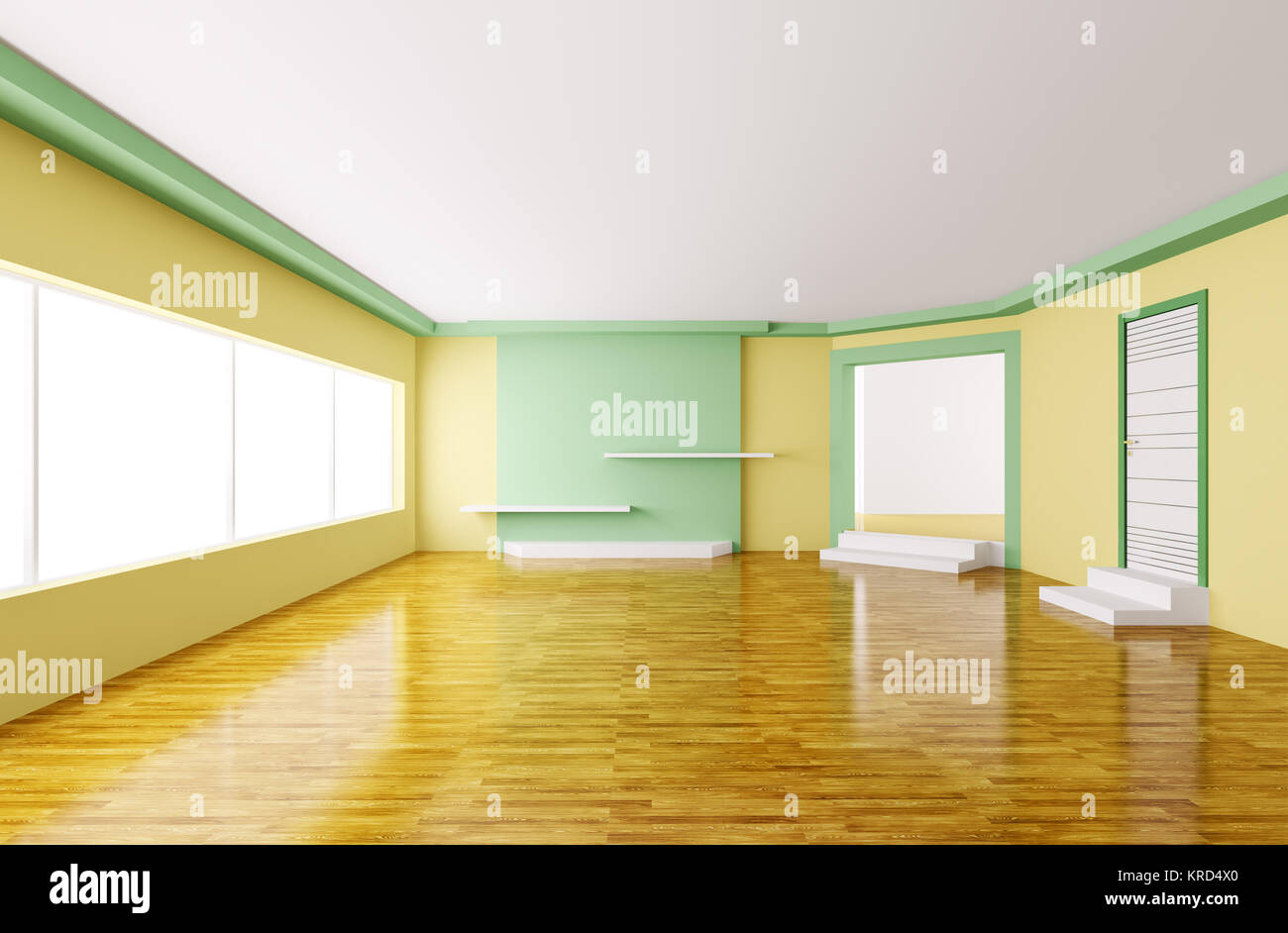 Interior of modern empty yellow green room 3d render Stock Photo - Alamy