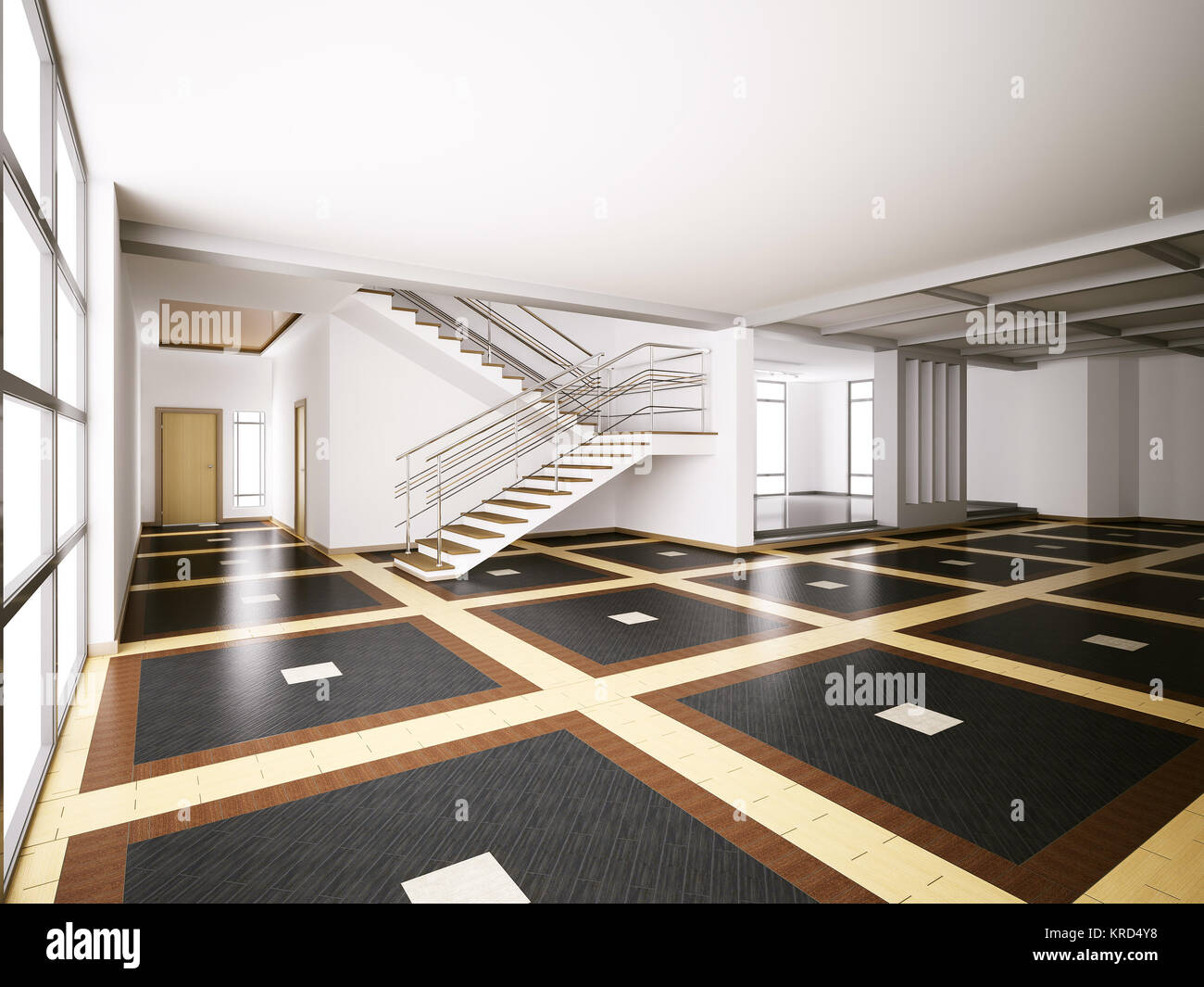 empty interior of apartment with parquet floor 3d Stock Photo - Alamy