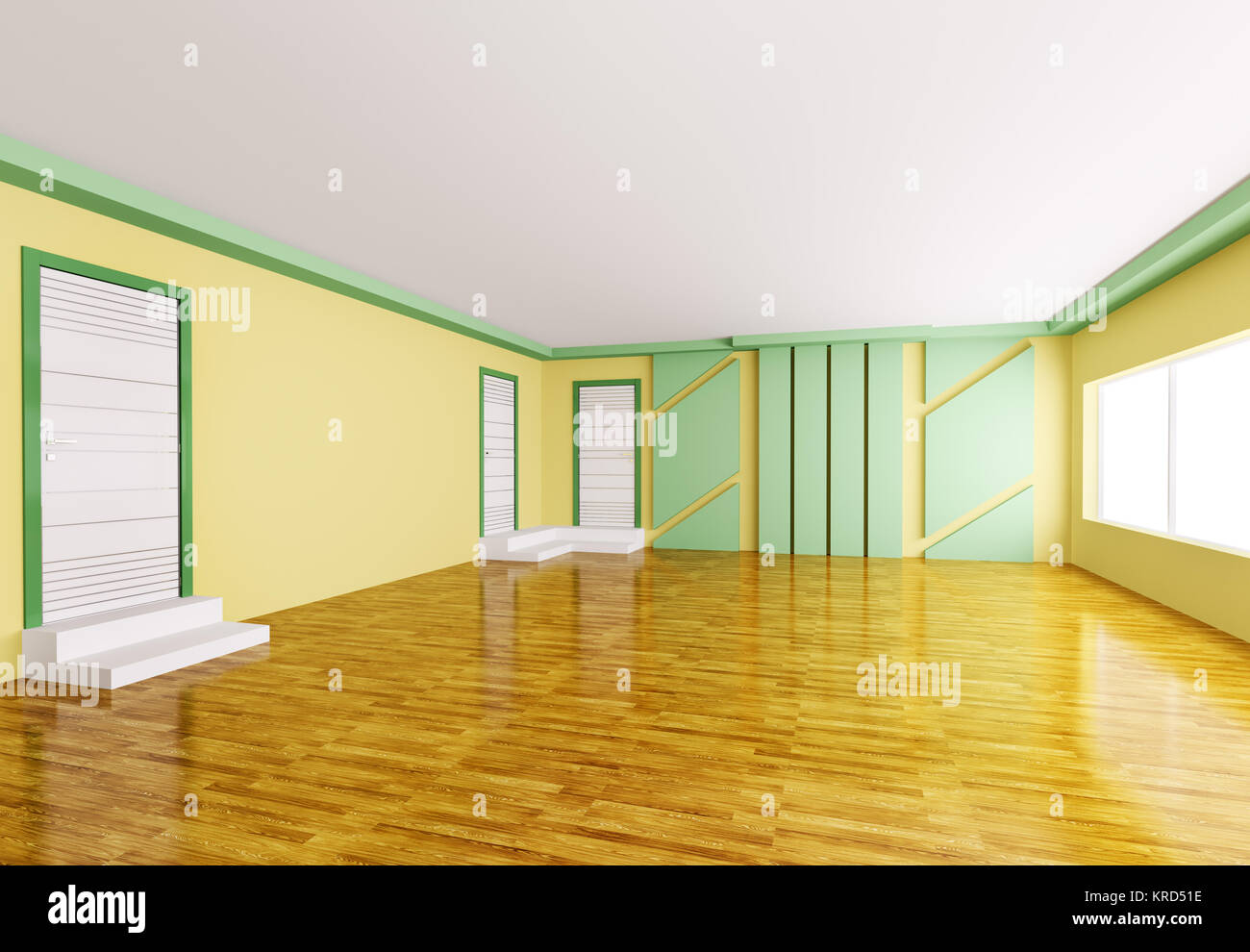 Interior of modern empty yellow green room 3d render Stock Photo - Alamy