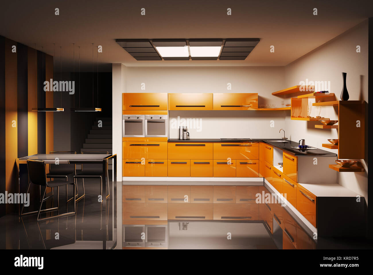 Modern kitchen interior 3d render Stock Photo - Alamy