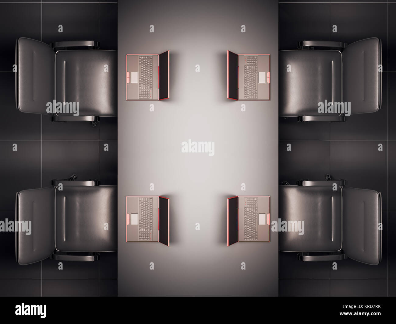 Four laptops,four chairs and table. Top view 3d Stock Photo - Alamy