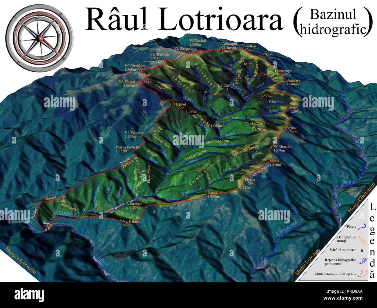 Harta bazinului hidrografic al raului Lotrioara, afluent al Oltului ...