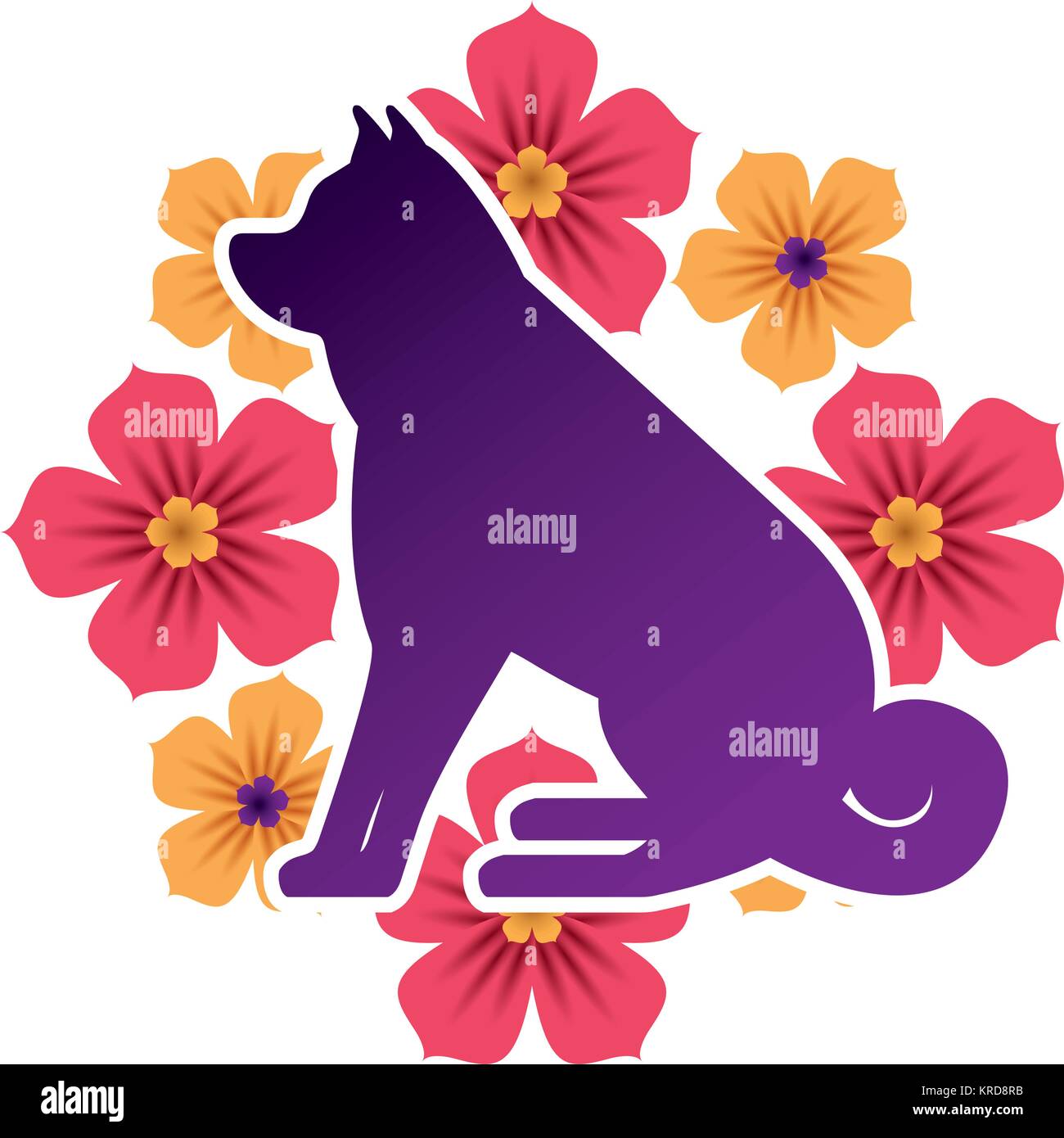 dog mascot silhouette with floral background Stock Vector Image & Art ...