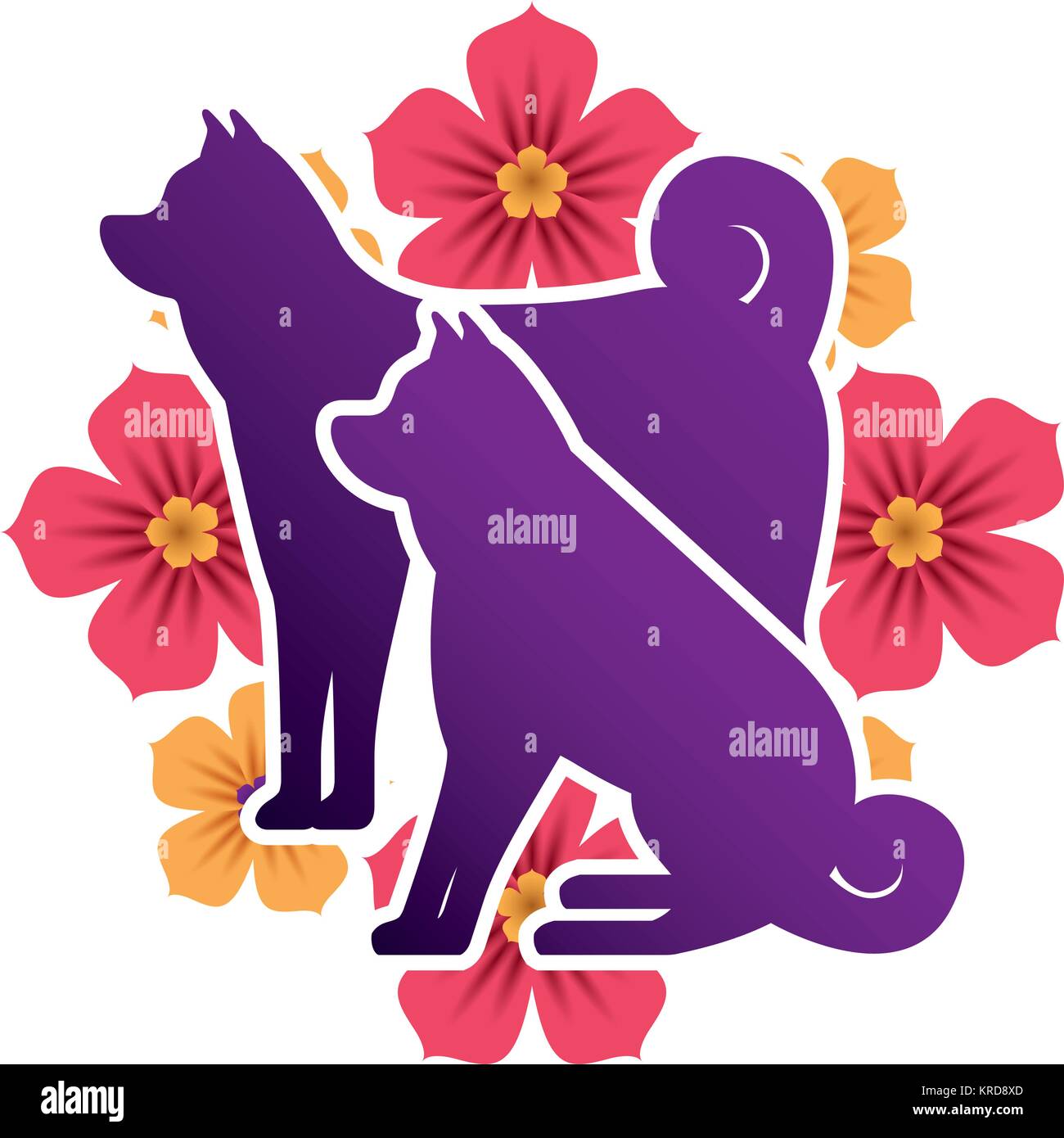 dogs mascots silhouettes with flowers Stock Vector Image & Art - Alamy