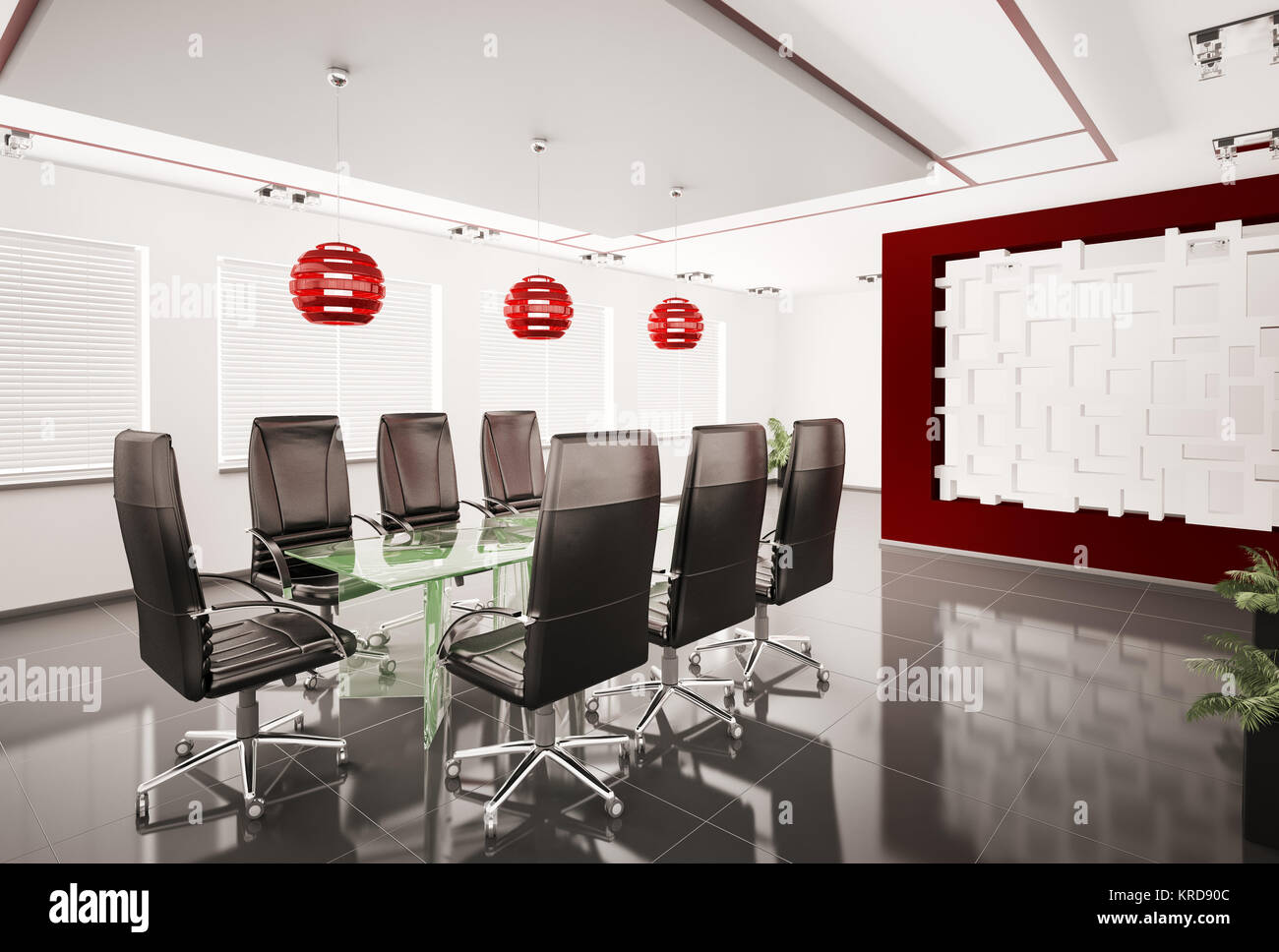 Modern boardroom with glass table interior 3d Stock Photo - Alamy