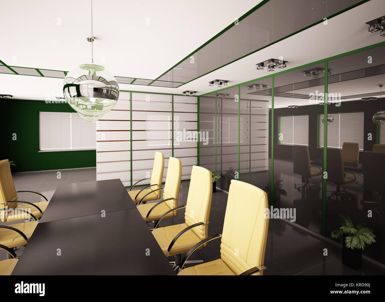 Modern boardroom with yellow chairs interior 3d Stock Photo - Alamy