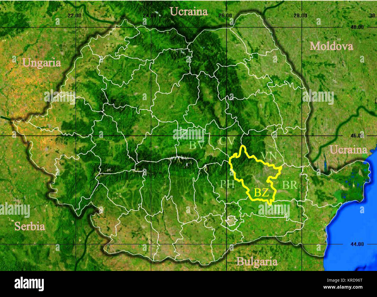 Judetul Buzau 3D map Stock Photo - Alamy