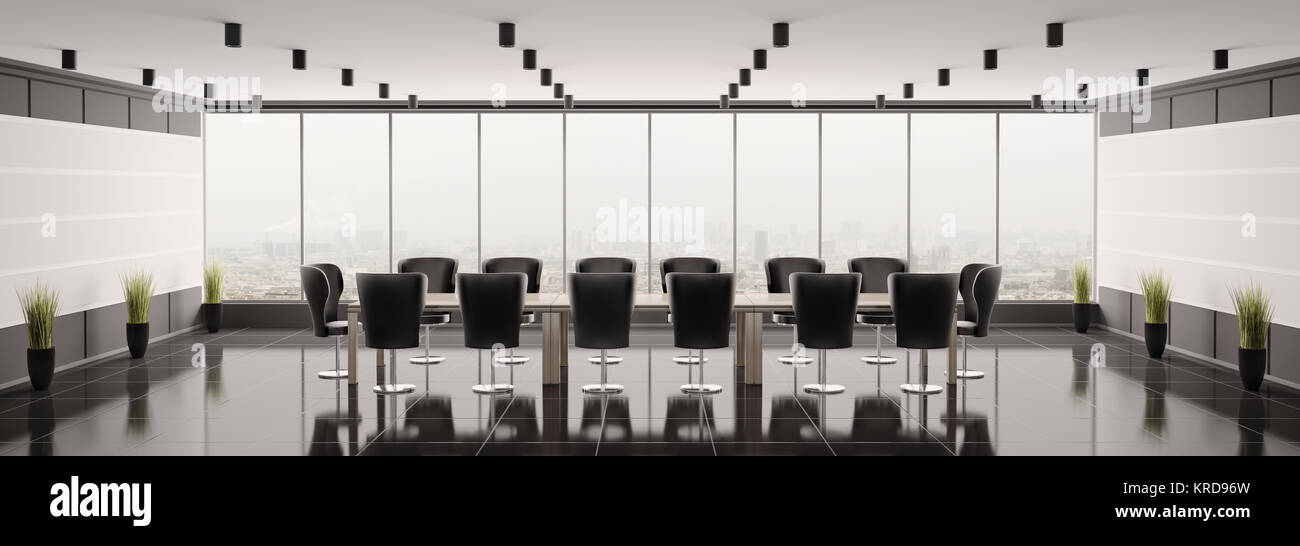 Modern boardroom interior panorama 3d render Stock Photo - Alamy