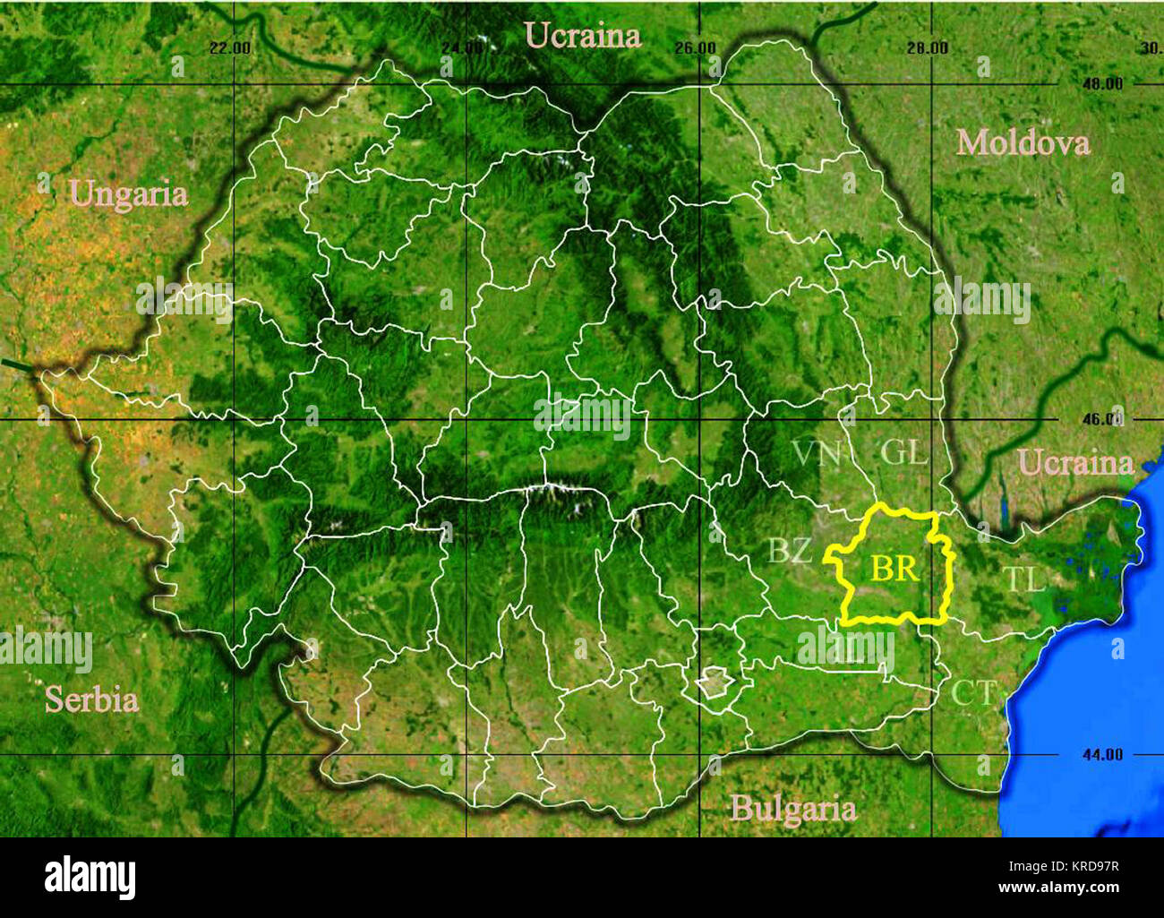 Judetul Braila 3D map Stock Photo - Alamy