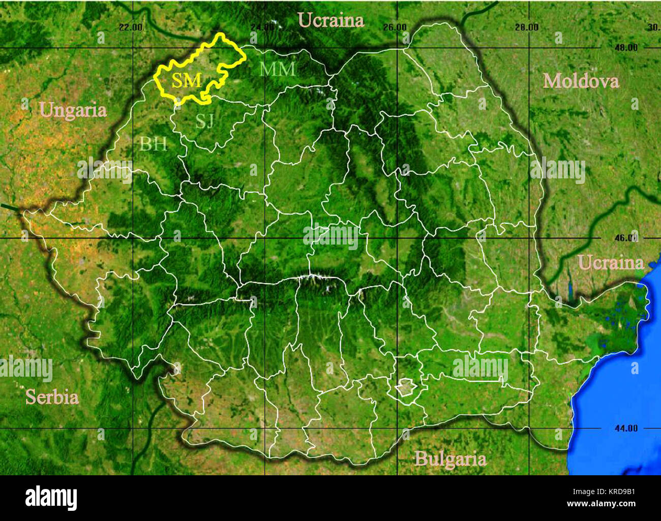 Judetul Satu Mare 3D map Stock Photo - Alamy