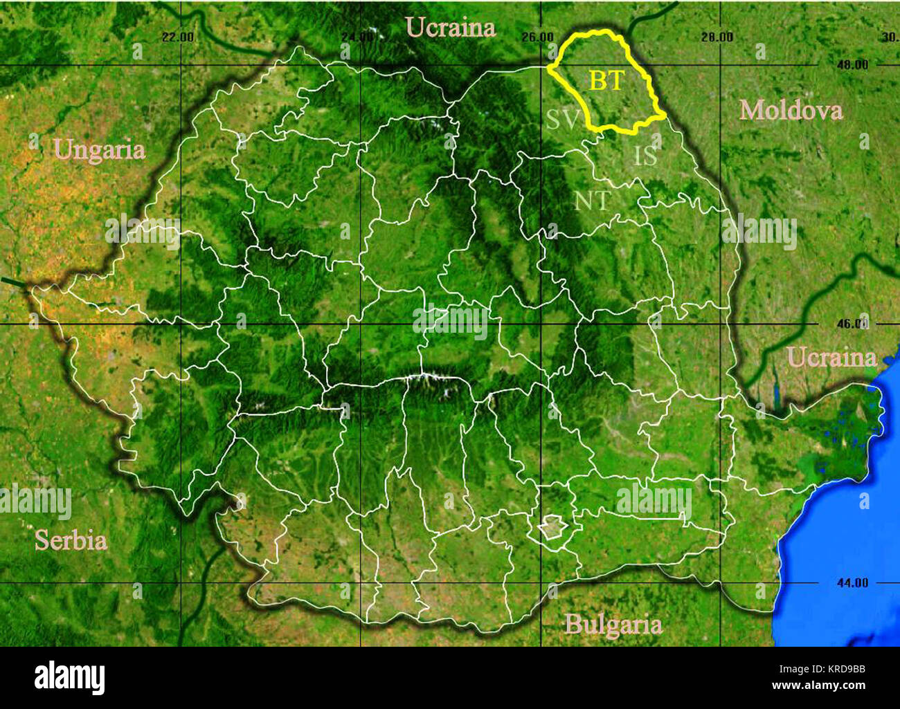 Judetul Botosani 3D map Stock Photo - Alamy