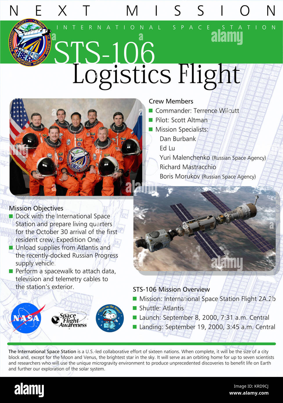 STS-106 Mission Poster NASA Space Flight Awareness STS-106 Mission Poster Stock Photo - Alamy