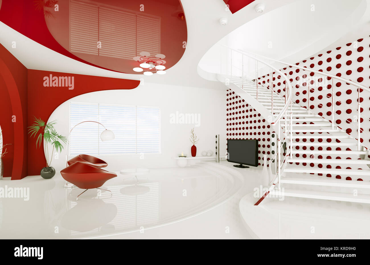 Modern interior design of living room with staircase 3d render Stock ...