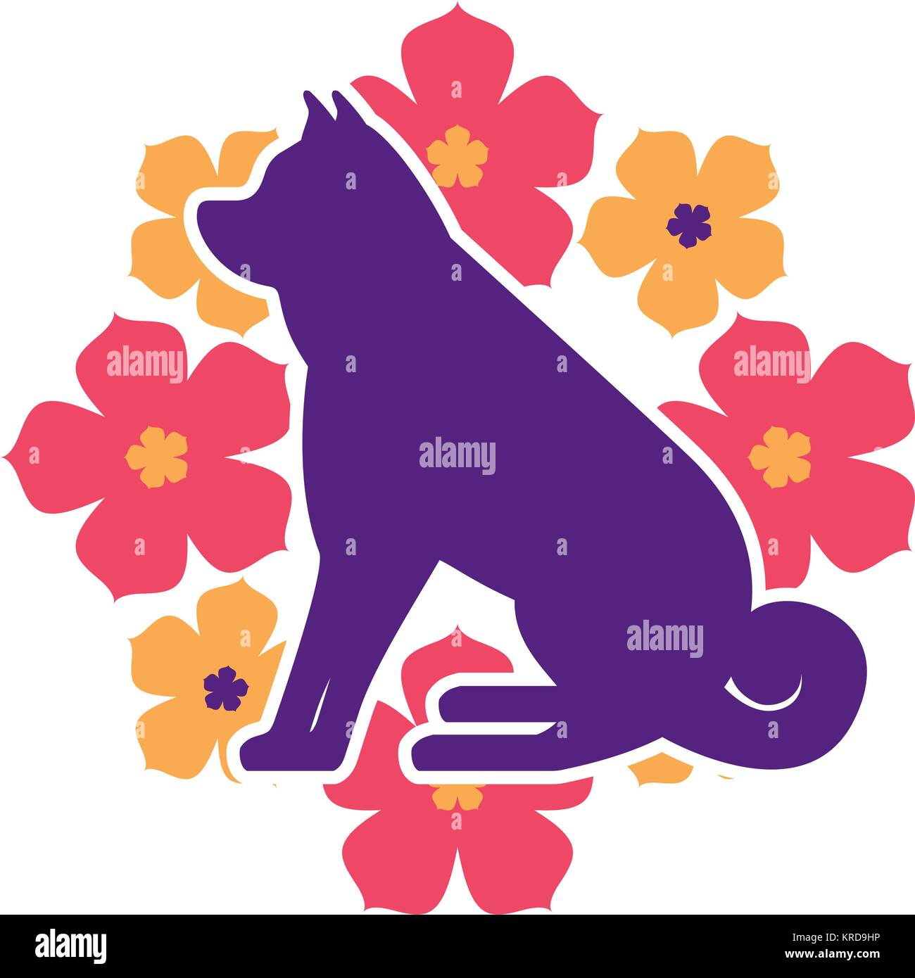 dog mascot silhouette with floral background Stock Vector Image & Art ...