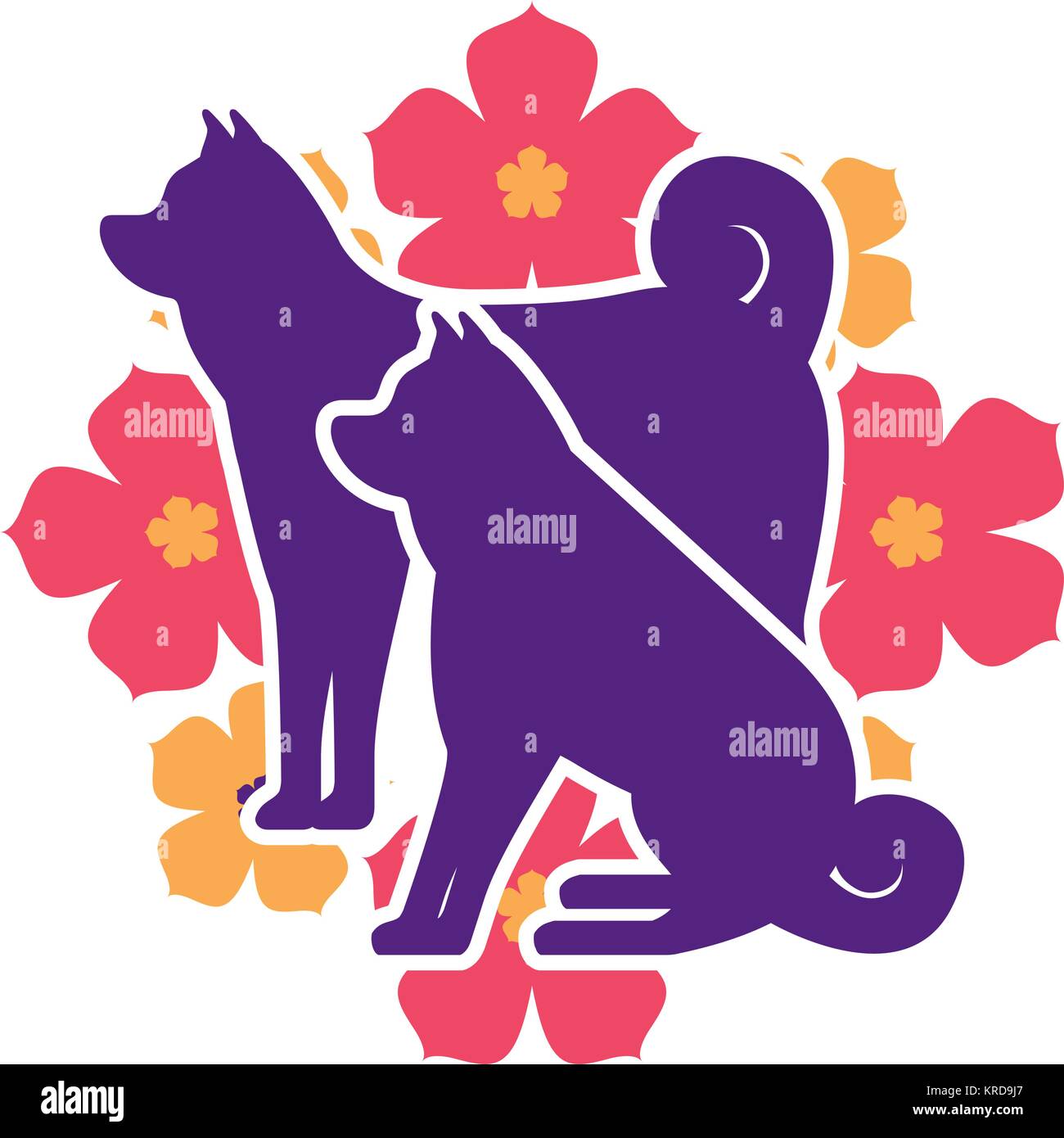 dogs mascots silhouettes with flowers Stock Vector Image & Art - Alamy