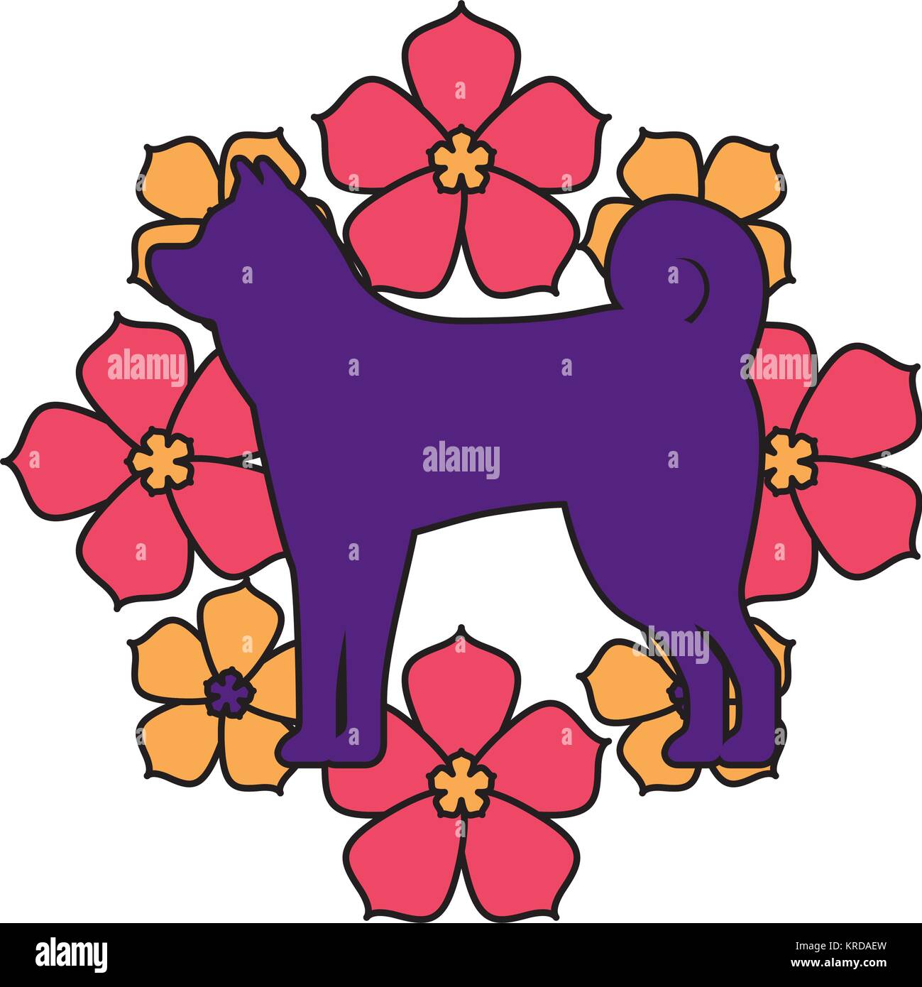 dog mascot silhouette with floral background Stock Vector Image & Art ...