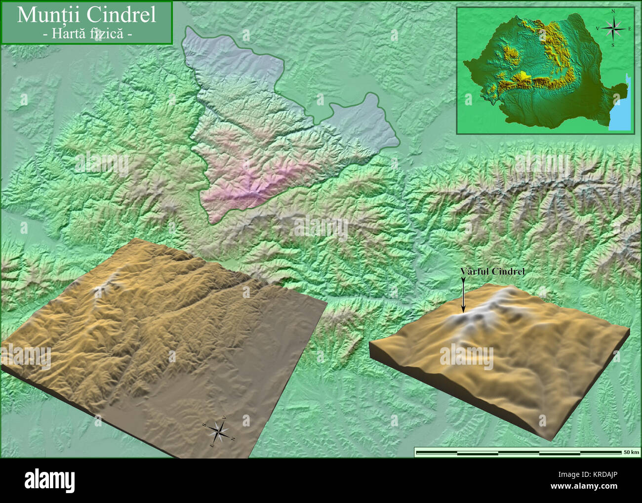 Muntii Cindrel - Harta fizica Stock Photo - Alamy