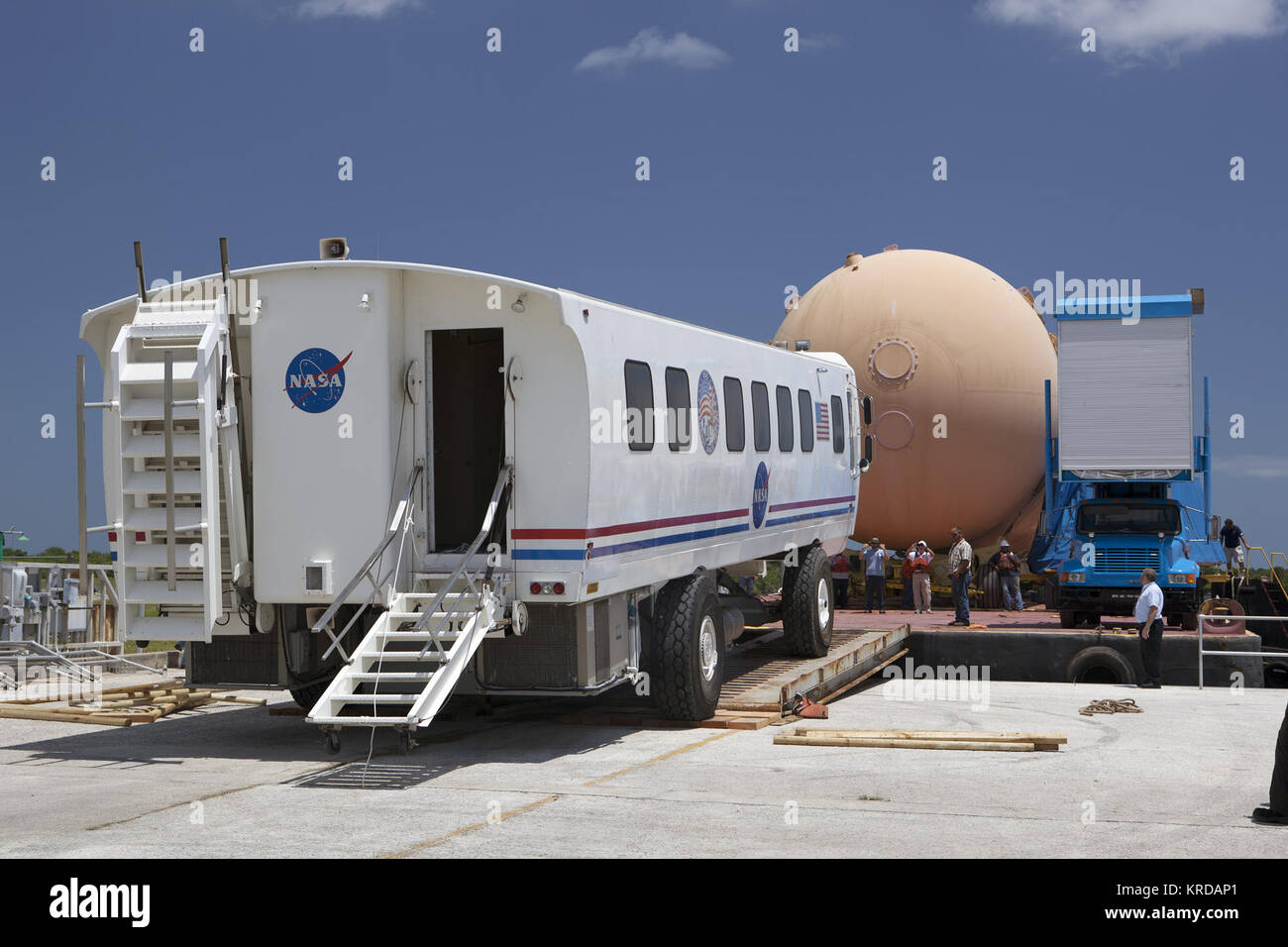 NASA Crew Transport Vehicle rolls onto barge Stock Photo - Alamy