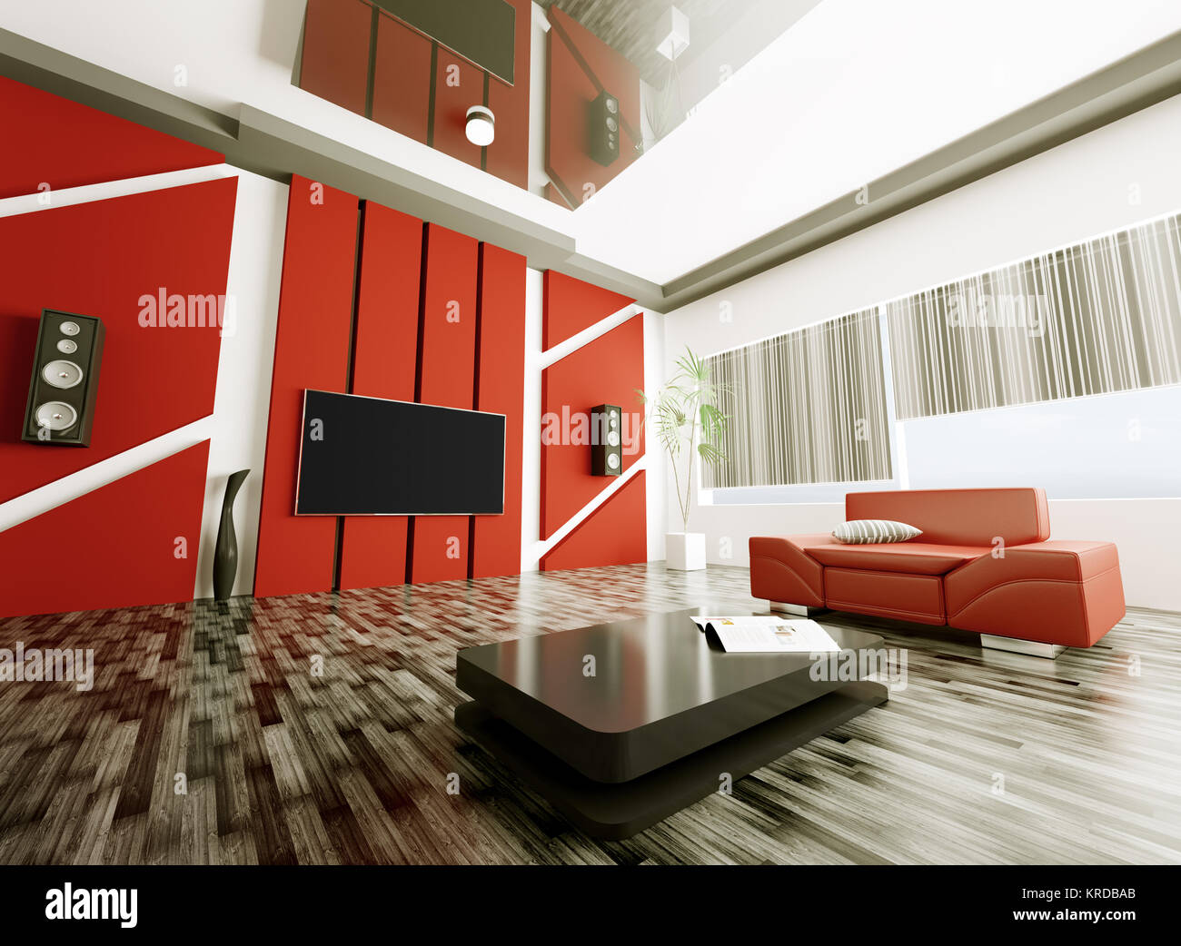 Interior of modern living room with armchair and lcd 3d render Stock ...