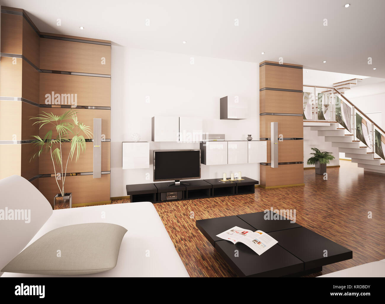 Modern living room with LCD interior 3d render Stock Photo - Alamy
