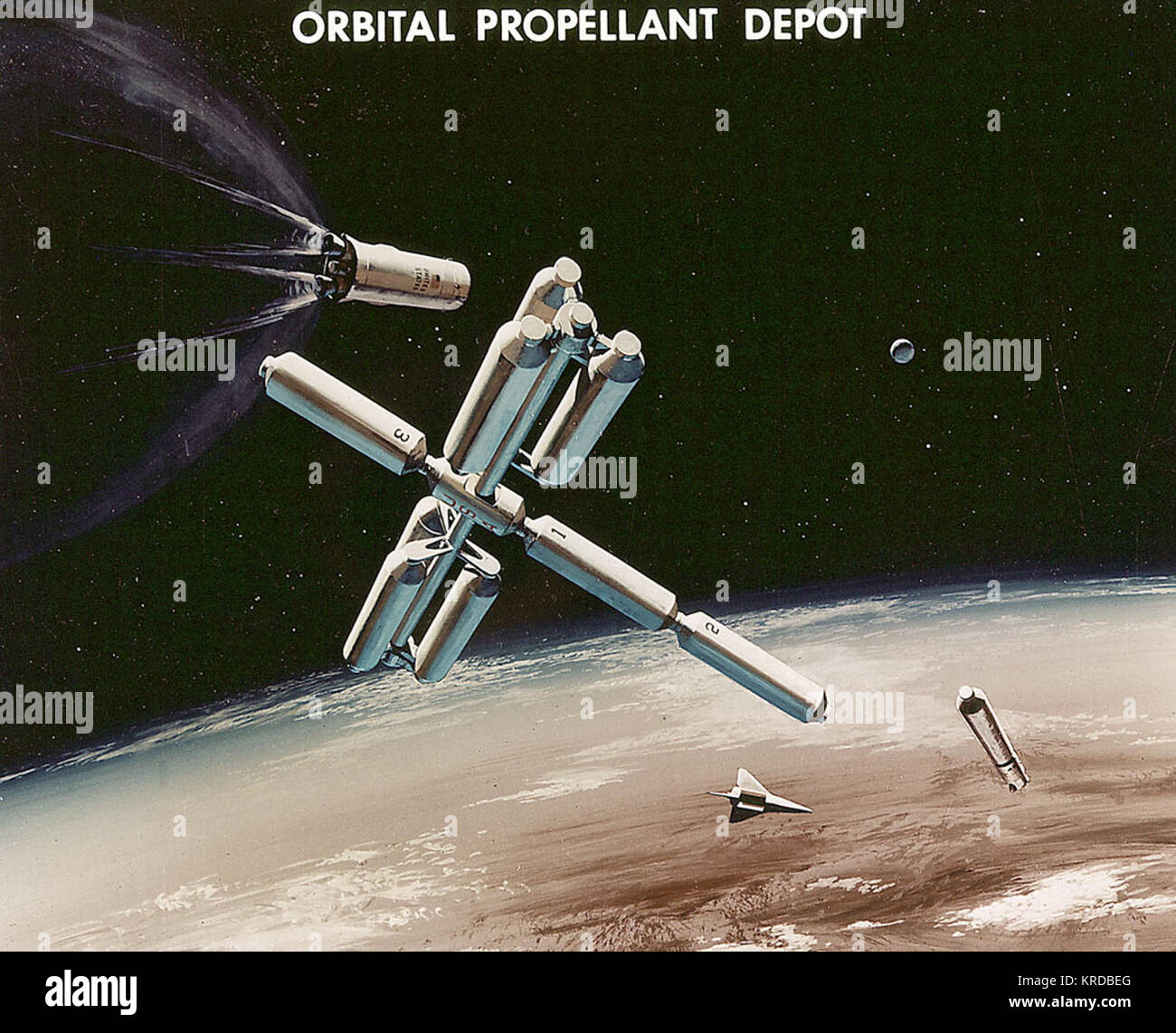 Orbital propellant depot - Space transportation system 1971 Stock Photo ...