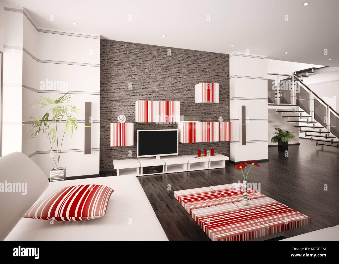 Modern living room with LCD interior 3d render Stock Photo - Alamy